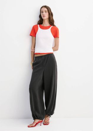 Mango Pantalon bouffant &agrave; taille &eacute;lastique noir - Femme - XXS - MANGO
