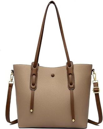 Generic Sac à main décontracté de grande capacité pour femme, sac à bandoulière minimaliste raffiné, sac à bandoulière en cuir synthétique marron, adapté pour
