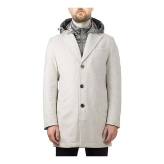 H&egrave;SKIMO Homme, Manteaux, Gris, Taille: L Manteau rembourr&eacute; en m&eacute;lange de laine avec capuche