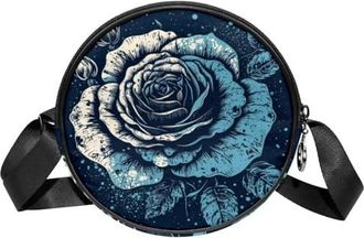 Generic Sac &agrave; bandouli&egrave;re Circle pour femme, petit sac &agrave; bandouli&egrave;re bleu noir rose avec fermeture &eacute;clair, bretelles r&eacute;glables, sac &agrave; main rond d&eacute;contract&eacute; po