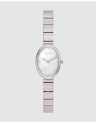 Skagen Anita ovale Zweizeiger-Uhr aus zweifarbigem Edelstahl in Silber