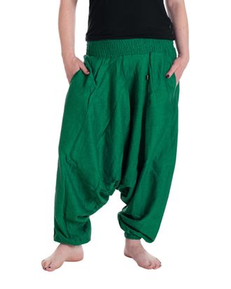 vishes Alternative Bekleidung - Lange Unisex Baumwoll Haremshose Schlupfhose Einfarbig Einheitsgr&ouml;&szlig;e 34-46 Dunkelgr&uuml;n