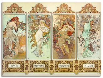 Artland Wanddeko Leinwand Bilder Wandbild 120x90 cm Alfons Mucha Sommer Herbst Winter Frühling Die vier Jahreszeiten 1896 Art Nouveau & Jugendstil Alfons Much