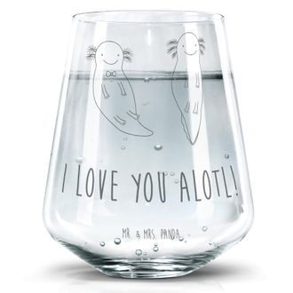 Mr. & Mrs. Panda Trinkglas Axolotl Liebe - Geschenk, Mitbringsel, f&uuml;r Frauen, Jahrestag, Freundin, Dekoglas, Borosilikatglas, Becherglas, Hochzeitstag, Wasserglas, Val