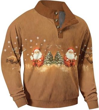 Generic Pull à col rond pour homme - Pull de Noël amusant à imprimé graphique de Noël - Sweat-shirt à manches longues et fermeture éclair quart de temps - Déc