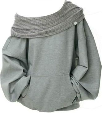 Generic QXDZSW Tricot Patchwork Sweatshirt Femmes L&acirc;che Casual Manches Longues Sportif Top Printemps Automne Chic Paresseux &Eacute;paule D&eacute;nud&eacute;e Harajuku Manteau, g