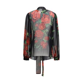 Dolce & Gabbana Rose-Print Silk Chiffon Blouse - Black