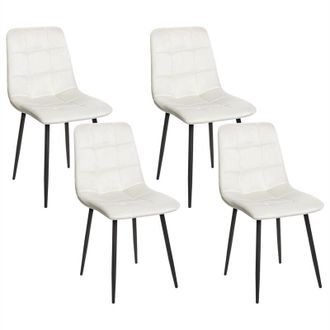 Beliani Beliani - Lot de 4 Chaises de Repas Salle &agrave; Manger Moderne Pieds en M&eacute;tal Si&egrave;ges en Velours Blanc Cass&eacute; Powell