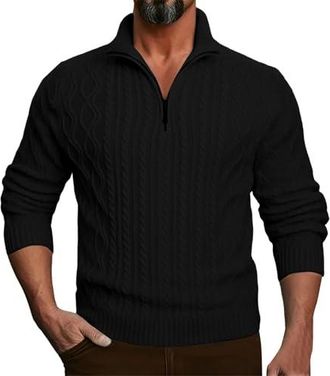 Generic Pull pour homme avec fermeture éclair 1/4 - Style décontracté - Texture à revers - Couleur unie - Super doux - Pliable - Manches longues - Poignets él