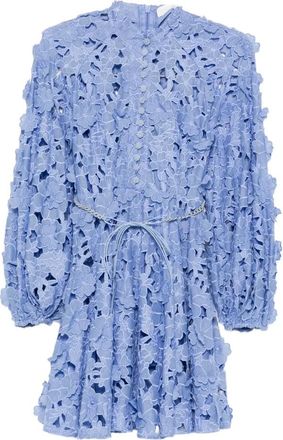 Zimmermann Femme, Robes, Bleu, Taille: 38 FR Patience Belted Long Sleeve Mini Dress