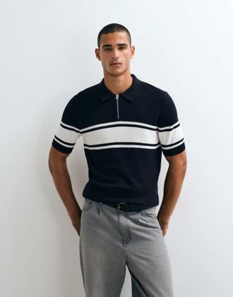 HUGO BOSS HUGO Red polo en maille &agrave; rayures sur la poitrine bleu marine