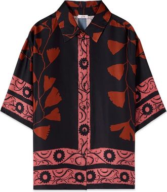 Oltre Femme, Blouses et Chemises, Noir, Taille: 36 FR Chemisier en satin de viscose &agrave; motifs