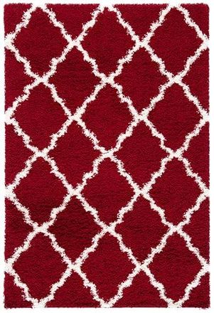 Safavieh Zottelig Teppich für Wohnzimmer, Esszimmer, Schlafzimmer - Dallas Shag Collection, Hoher Flor, Rot und Elfenbein, 155 X 229 cm