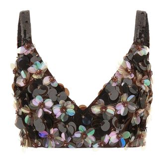 P.A.R.O.S.H. P.a.r.o.s.h., Femme, Tops, Brun, Taille: 38 FR 3D Floral Crop Bralette