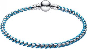 Pandora Blaue Kordel Schlangen-Gliederarmband aus Sterling-Silber, Kombination aus Stoff und Metall, Moments Kollektion, L&auml;nge: 19 cm, 593816C01-19