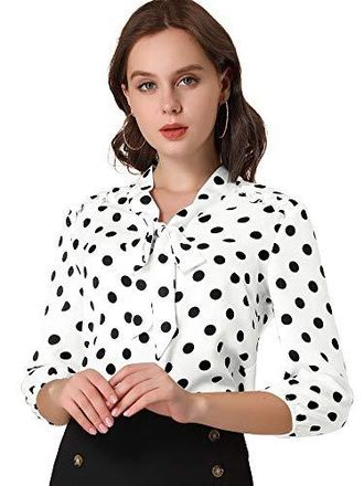 Allegra K Femmes Chemisier Volants Épaules Dénudées Pois Halloween déguisement Blanc XS