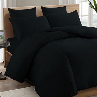 Pizuna 600 Fadenzahl aus Baumwolle Bettw&auml;sche Schwarz, 100% Langstaple Baumwolle Bettbezug und Kissenbezug, 100% Baumwolle Mako Satin 2-Teilig Bettw&auml;scheset 