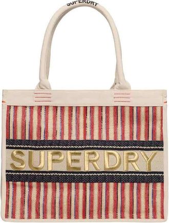 Superdry Damen Luxuriöse Tragetasche mit Stickerei Ecru Rot 1SIZE