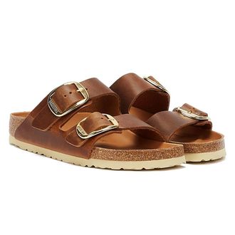 Birkenstock Arizona Gro&szlig;e Schnalle Ge&ouml;ltes Leder Damen Cognac Sandalen