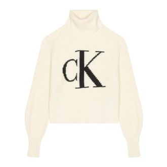 Calvin Klein Jeans Femme, Pulls, Beige, Taille: 36 FR Blown Up CK Loose Sweater Contra