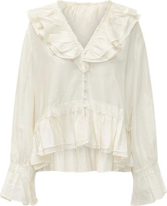 Ganni Femme, Blouses et Chemises, Blanc, Taille: 40 FR Blouse &agrave; volants en habotai
