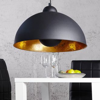 Licht-Erlebnisse H&auml;ngelampe Schwarz Gold &Oslash;55cm rund Metall Retro Design au&szlig;ergew&ouml;hnlich Wohnzimmer Esszimmer Leuchte