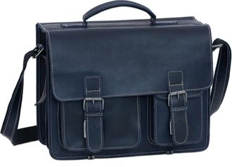 Greenburry Aktentasche Leder Schultasche XL Lehrertasche Tasche New Buffalo blau Damen Herren Schule Uni Arbeit