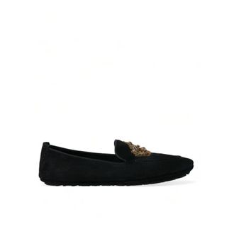 Dolce & Gabbana Schwarze Leder Loafers mit Kristallkrone - - Shoes - Herren - Schwarzk - 39 EU