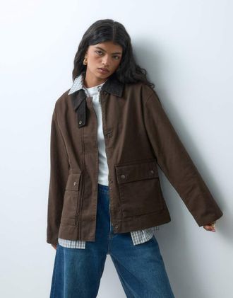 Jack & Jones veste barn &agrave; col en velours c&ocirc;tel&eacute; marron