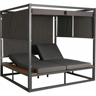 Hhg Aluminium Lounge-Gartenliege HHG-805, Sonnenliege Bali-Liege Doppelliege Outdoor-Bett Daybed, 10cm-Polster dunkelgrau