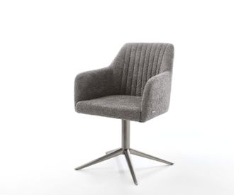 DELIFE Drehstuhl Pejo-Flex Boucl&eacute; Grau Fu&szlig;kreuz Graphit 360&deg; drehbar Wippfunktion Taschenfederkern, Esszimmerst&uuml;hle