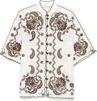 Zimmermann Wei&szlig;es Braunes Besticktes Hemd - - Blouses & Shirts - Damen - Mehrfarbig - M