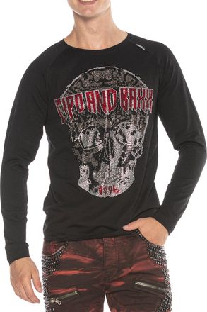 Cipo & Baxx Herren Sweatshirt CL395 Schwarz - Stylischer Pullover im Modernen Streetwear Look mit Rundhals & Print - Bequemer Sweater f&uuml;r Alltag, Freizeit & Party