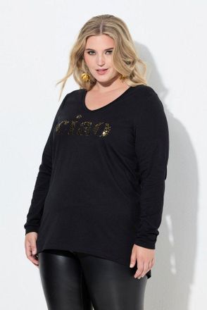 Miamoda T-Shirt Langarmshirt A-Linie Pailletten Schriftzug ciao