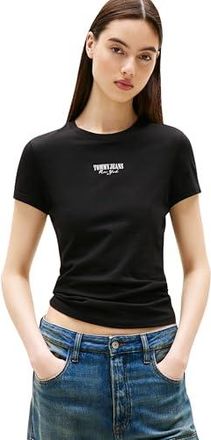 Tommy Jeans T-Shirt Manches Courtes Femme Slim Essential Logo Court, Noir (Black), M