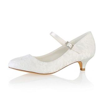 Emily Bridalwear Chaussures de mariée Chaussures de Mariage en Dentelle Bout Rond Mary Jane Chaussures de mariée Chaton Talon mère Chaussures (EU38, Beige)