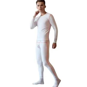 Generic Ensemble de sous-v&ecirc;tements Thermiques pour Homme - T-Shirt &agrave; Manches Longues et Pantalon Thermique avec Doublure en Velours - sous-v&ecirc;tements Fonctionn