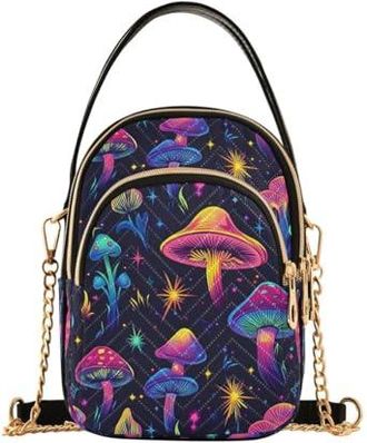 Mnsruu Petit sac &agrave; bandouli&egrave;re en cuir pour femme Motif champignon fluo