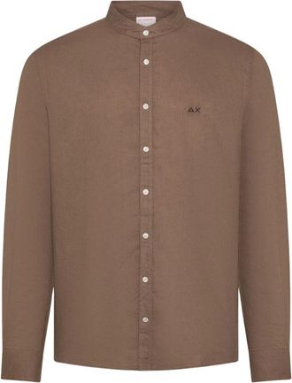 Sun 68 Homme, Chemises, Brun, Taille: XL Shirt Linen Korean Collar L/S