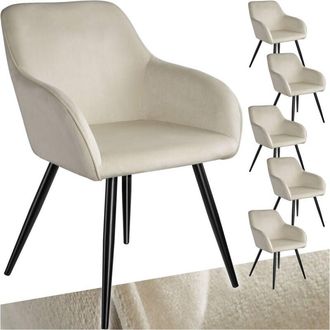 TecTake Tectake - Ensemble de 6 chaises rembourrées effet velours crème et noir