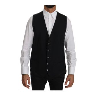 Dolce & Gabbana Homme, Costumes, Noir, Taille: 2XL Gilet en Coton Noir Sophistiqu&eacute;