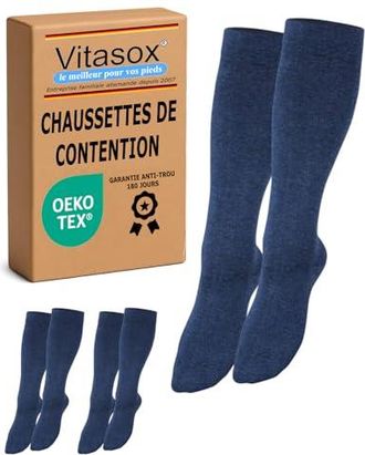 Vitasox 44457 Chaussettes de contention, chaussettes de voyage en coton, unisexe chaussettes de compression 2 paires bleu jeans 39/42