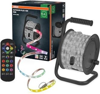Osram Outdoor Flex RGB LED Streifen 15M IP65, inkl. Fernbedienung, bis 50 m erweiterbar, mit Kabeltrommel, Anschlusskabel, Zubeh&ouml;r