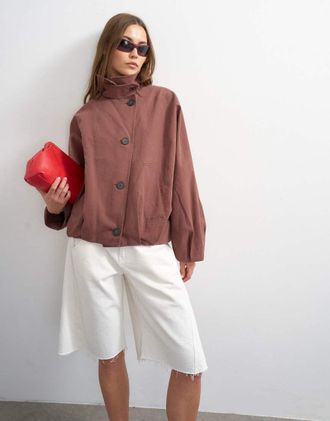 Topshop Bomberjacke in Aubergine mit Stehkragen-Lila
