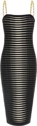 Elisabetta Franchi Femme, Robes, Noir, Taille: 40 FR Robe Midi &agrave; Rayures et Bretelles Cha&icirc;ne