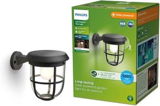 Philips Outdoor Ultra-Efficient Solar Radii Wandleuchte 1,3W, Linkable Sensor, 3000 Kelvin, IP44 wetterfest, schwarz, 240 mm