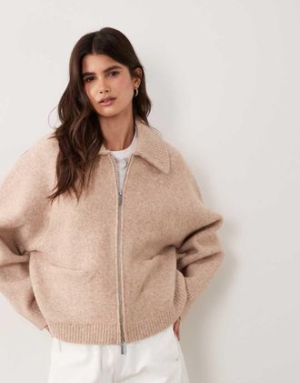 Asos gilet en maille compacte avec d&eacute;tail zipp&eacute; couleur avoine-Vert