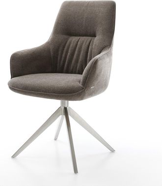 DELIFE Drehstuhl Zelia-Flex mit Armlehnen Strukturstoff Soft Taupe Kreuzgestell breit Edelstahl 360&deg; drehbar Wippfunktion Taschenfederkern, Esszimmerst&uuml;hle