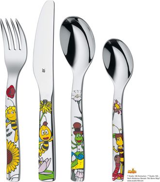 WMF Biene Maja Kinderbesteck Set 4-teilig, Kinderbesteck Edelstahl, Besteck Kinder ab 3 Jahre, Cromargan poliert, spülmaschinengeeignet