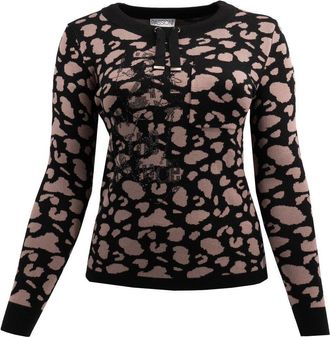 Passioni Strickpullover mit Leopardenmuster und Strassdetails